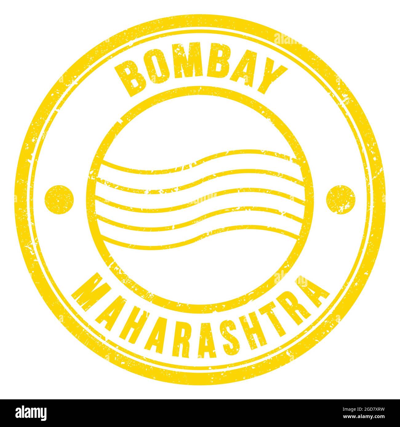 BOMBAY - MAHARASHTRA, words written on yellow round postal stamp Stock ...