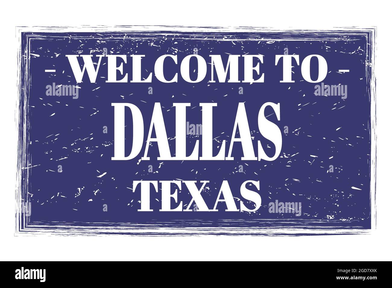 WELCOME TO DALLAS - TEXAS, words written on blue rectangle post stamp ...