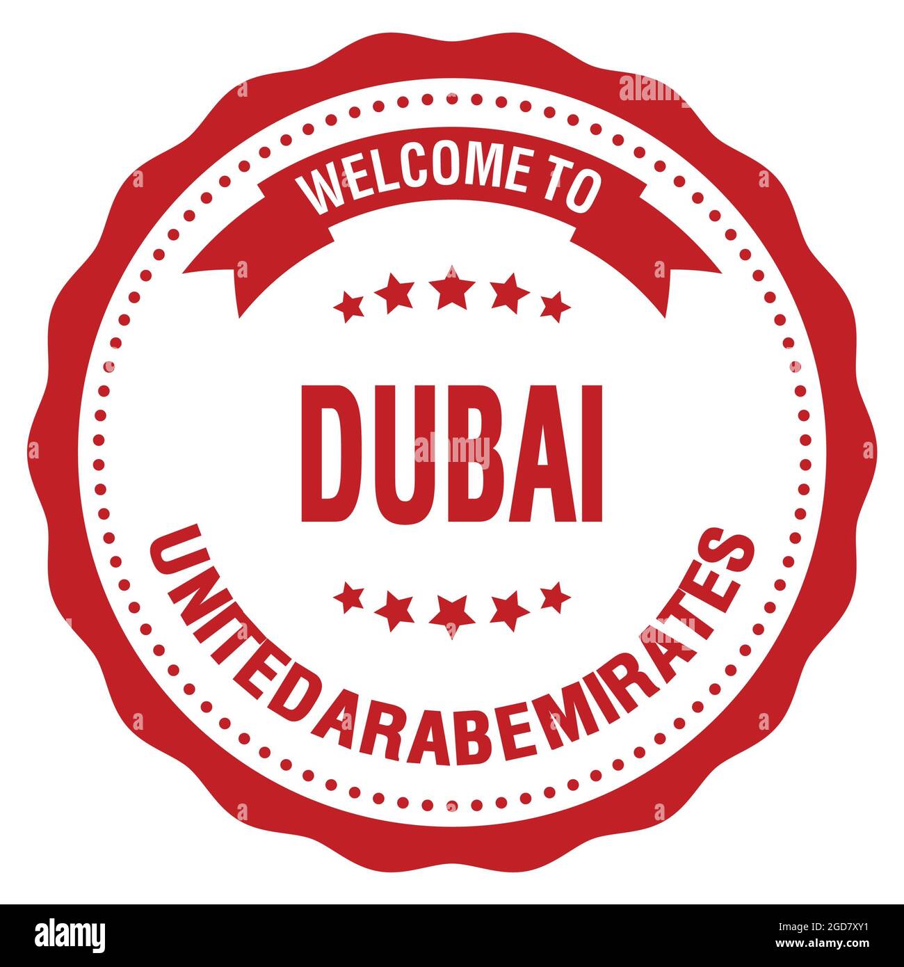 WELCOME TO DUBAI - UNITED ARAB EMIRATES, words written on dark red ...