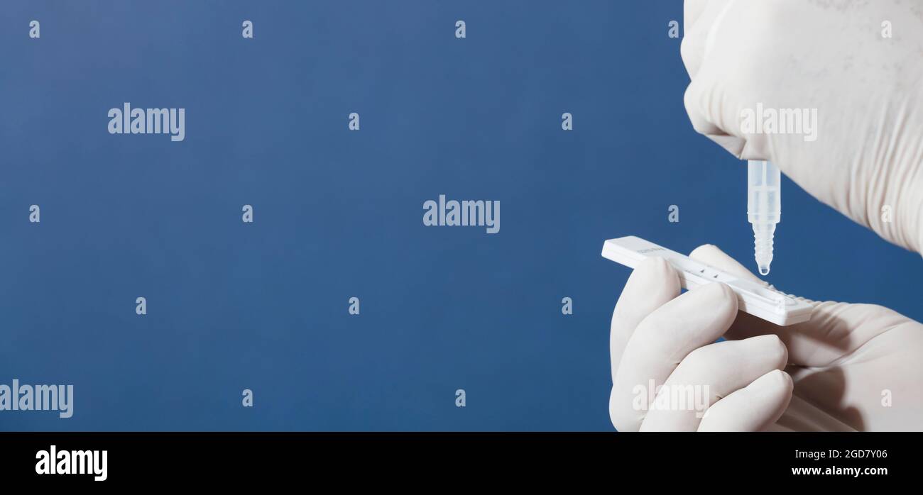 nurse or doctor performs antigen test, with blue background Stock Photo ...