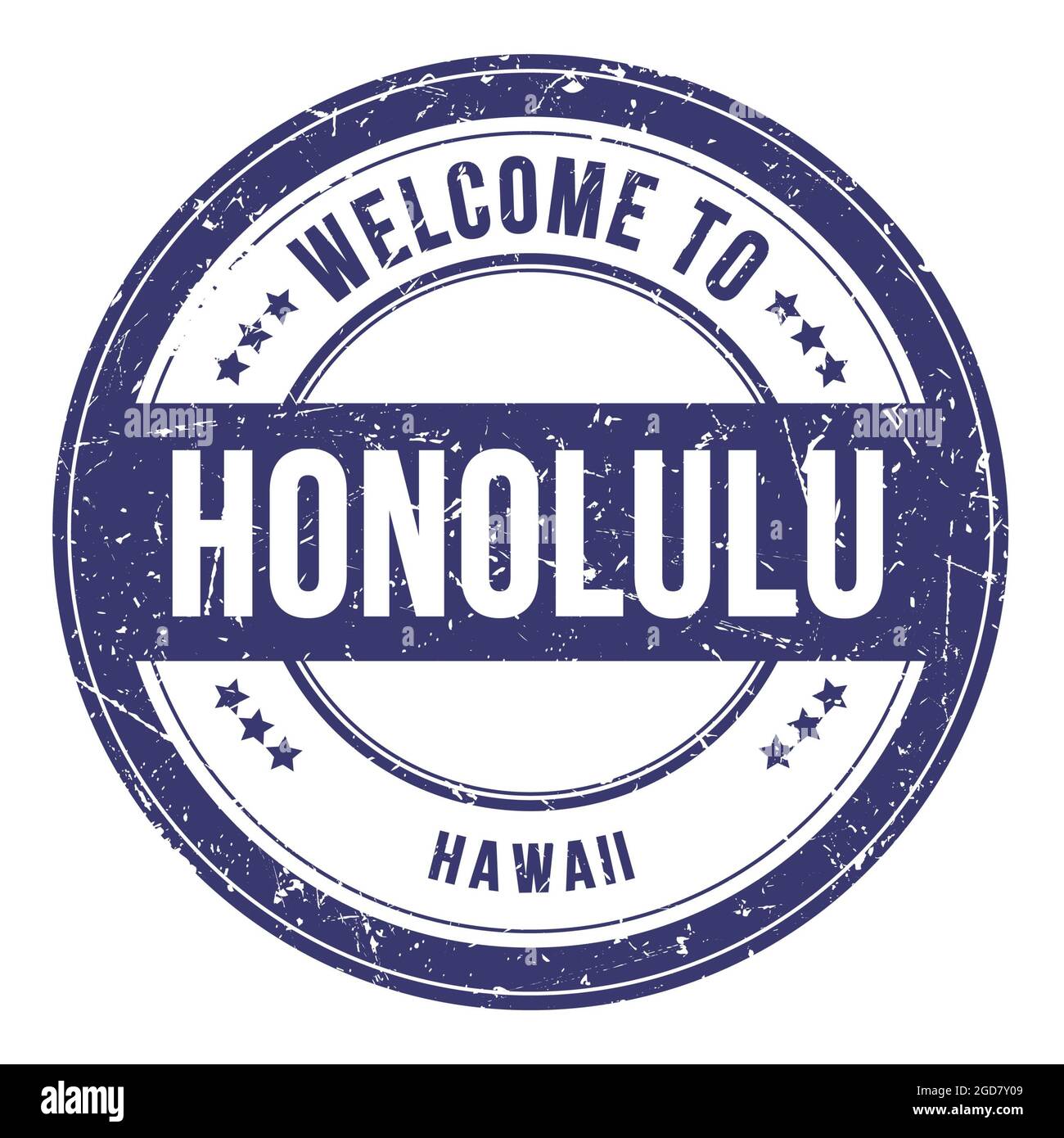 WELCOME TO HONOLULU - HAWAII, words written on blue round coin stamp ...