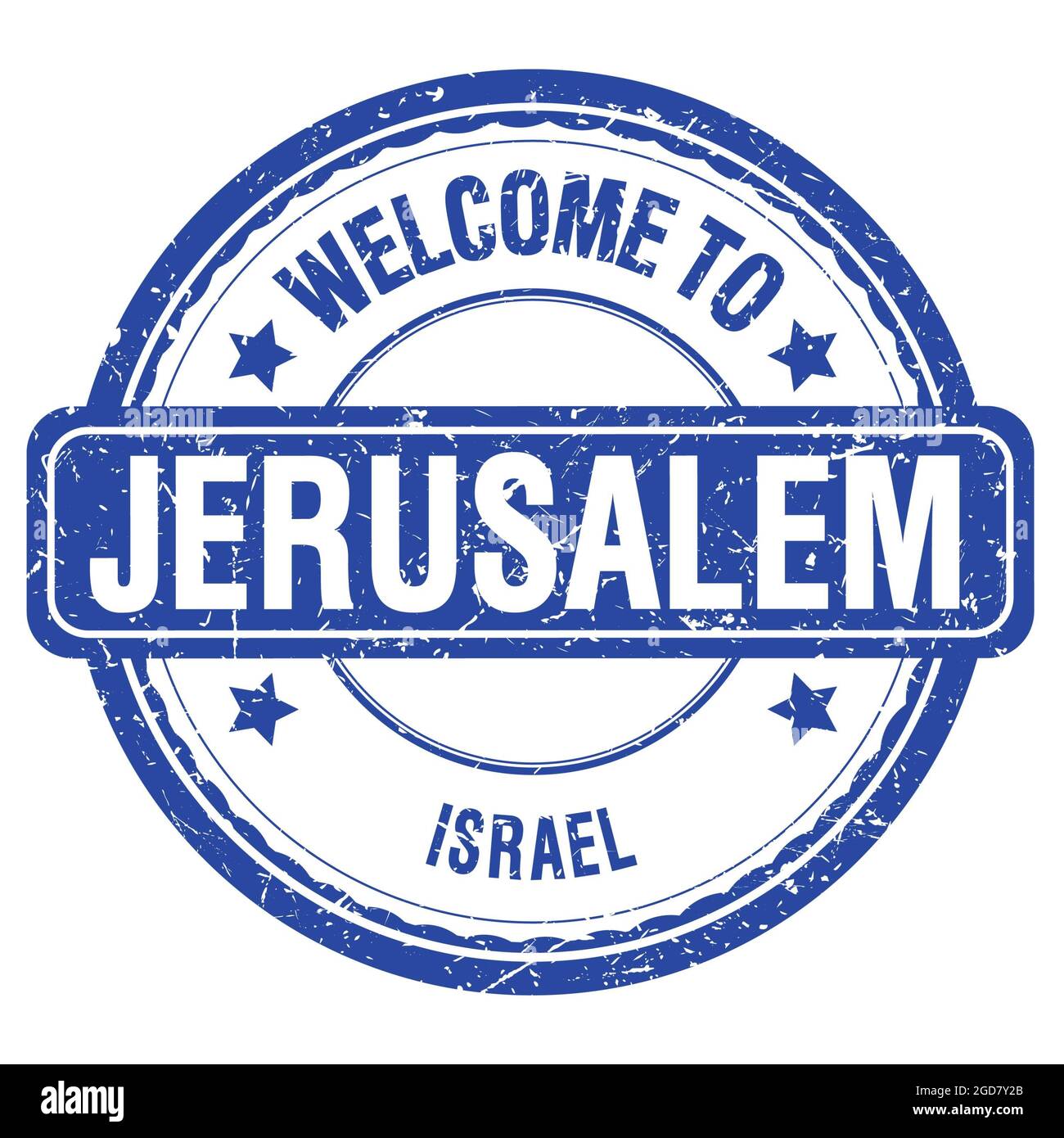 WELCOME TO JERUSALEM - ISRAEL, words written on blue grungy stamp Stock ...