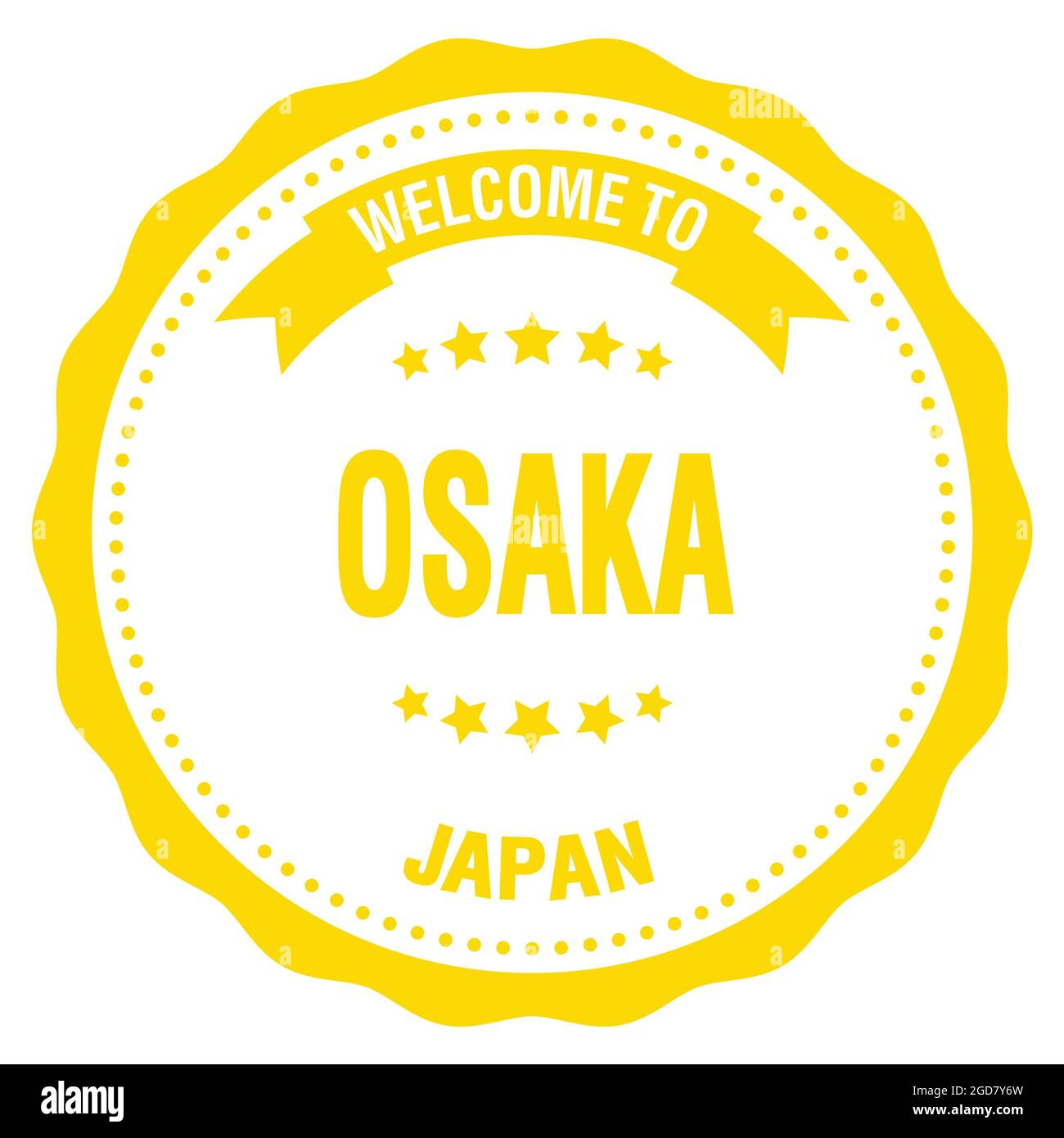 WELCOME TO OSAKA - JAPAN, words written on yellow round badge stamp ...