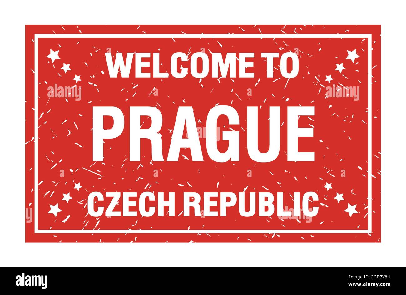 WELCOME TO PRAGUE - CZECH REPUBLIC, words written on red rectangle flag ...