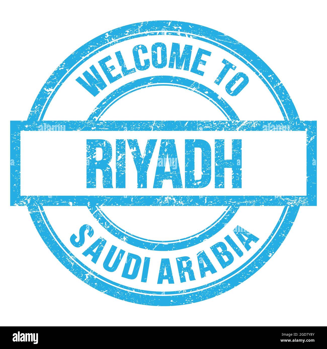 WELCOME TO RIYADH - SAUDI ARABIA, words written on blue round simple ...