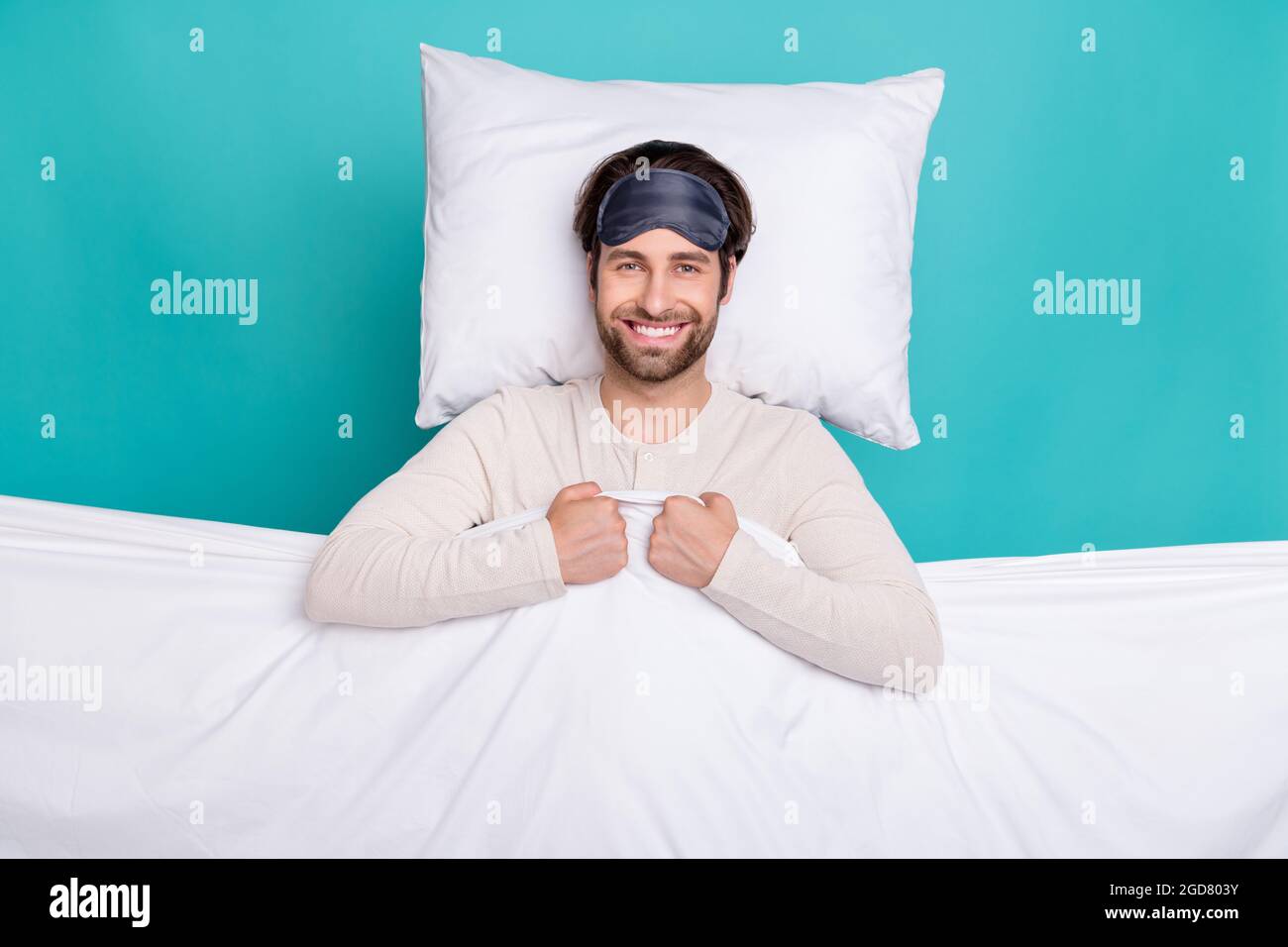 Top above high angle view photo of young man happy positive smile ...