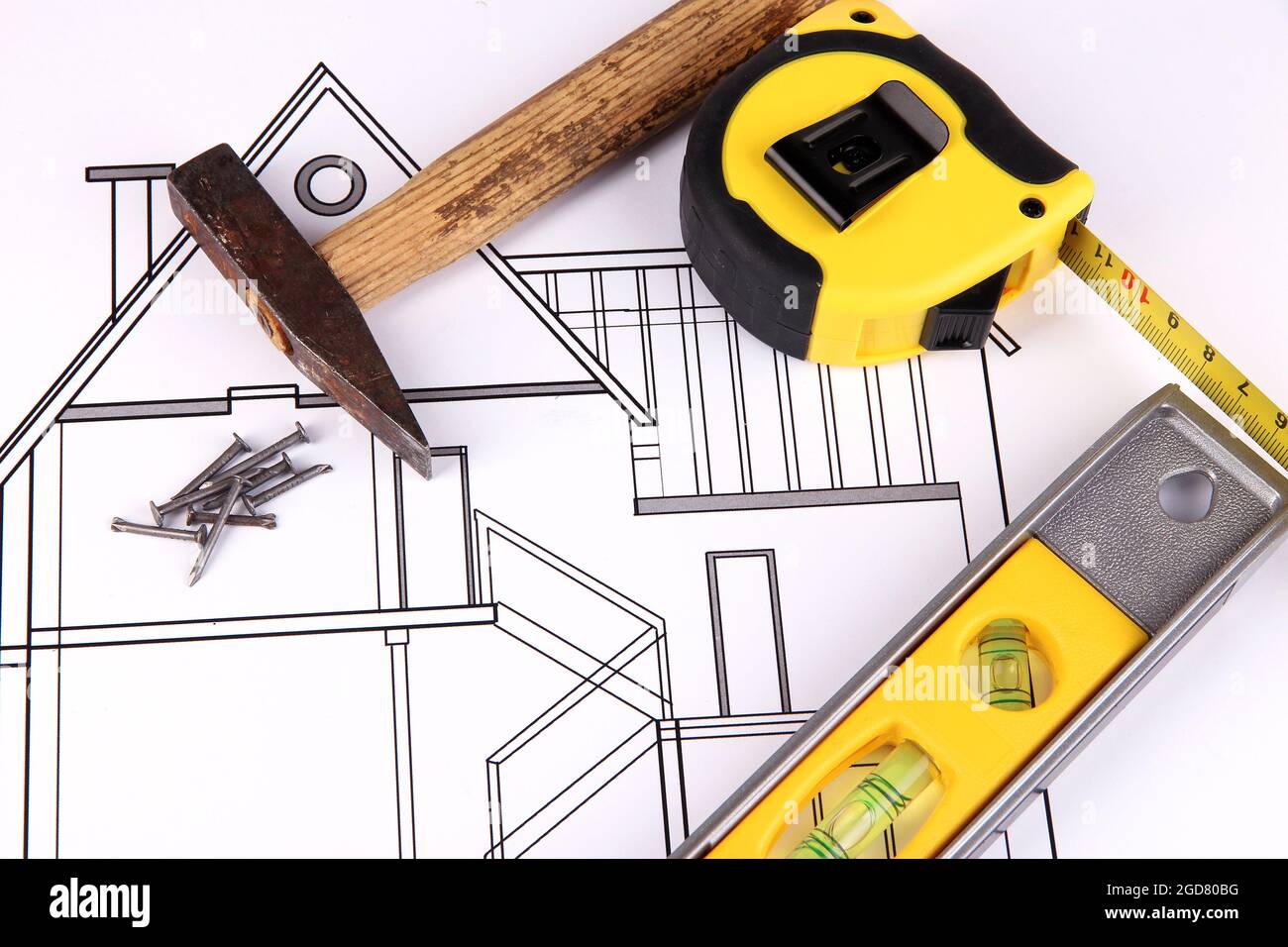 Tools on drawing close up Stock Photo - Alamy