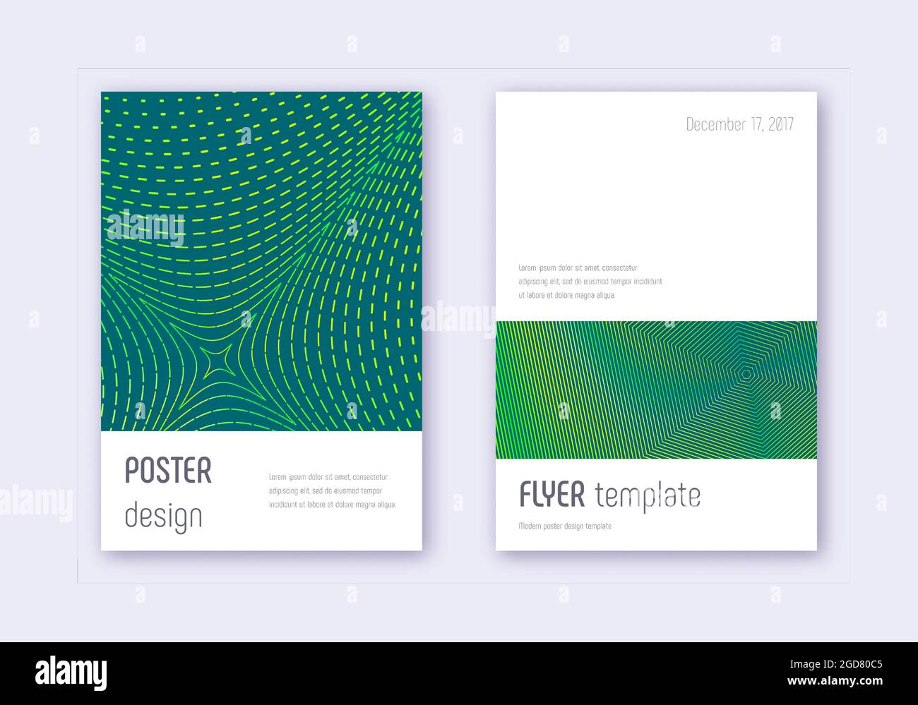 Minimalistic cover design template set. Green abstract lines on dark ...