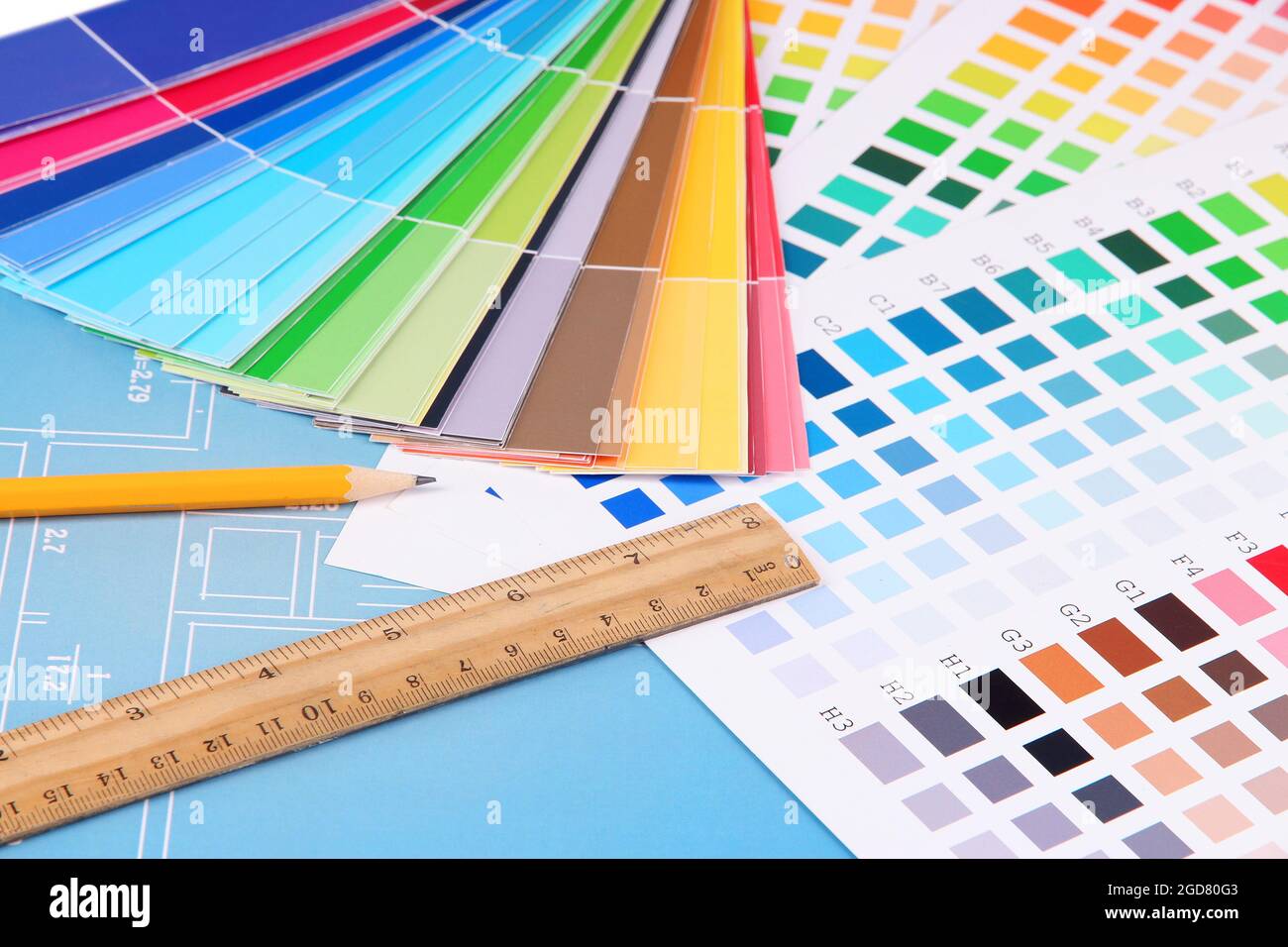 Drawing and color samples close up Stock Photo - Alamy