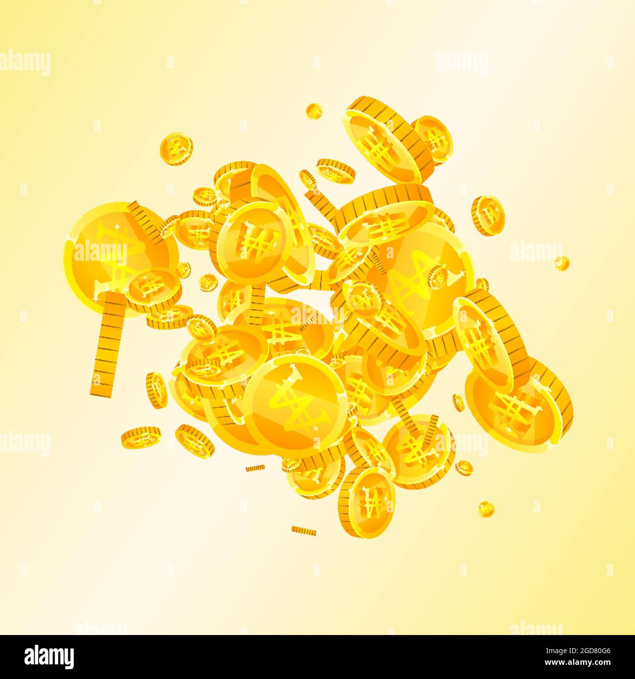 Korean won coins falling. Amazing scattered WON coins. Korea money ...