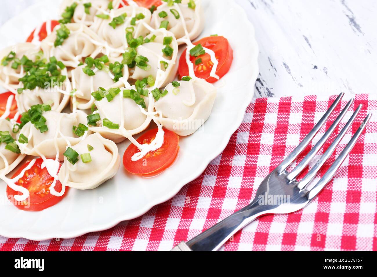 Meat dumplings - russian boiled pelmeni close up Stock Photo - Alamy