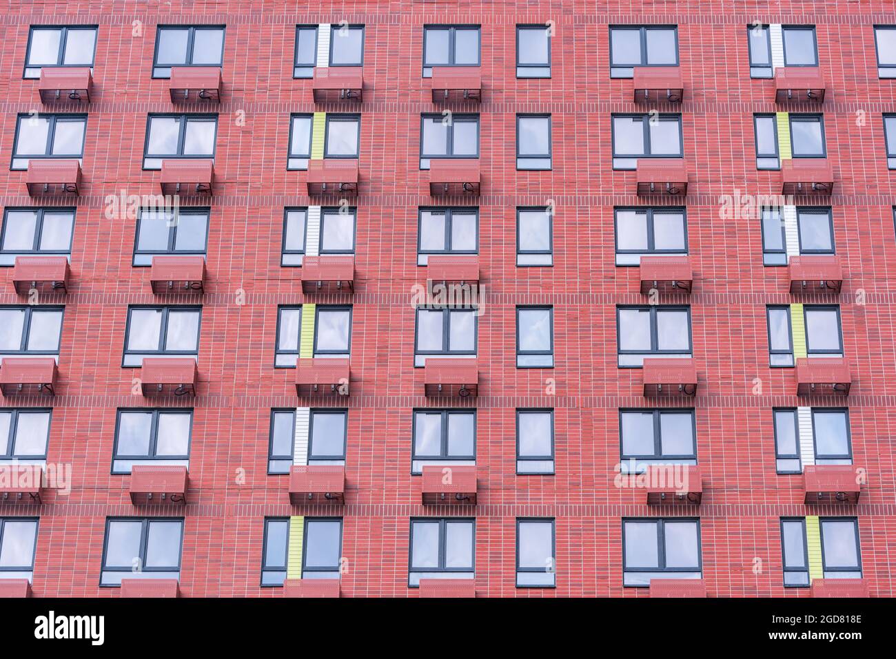 Exterior of the red new apartment building after construction Stock ...