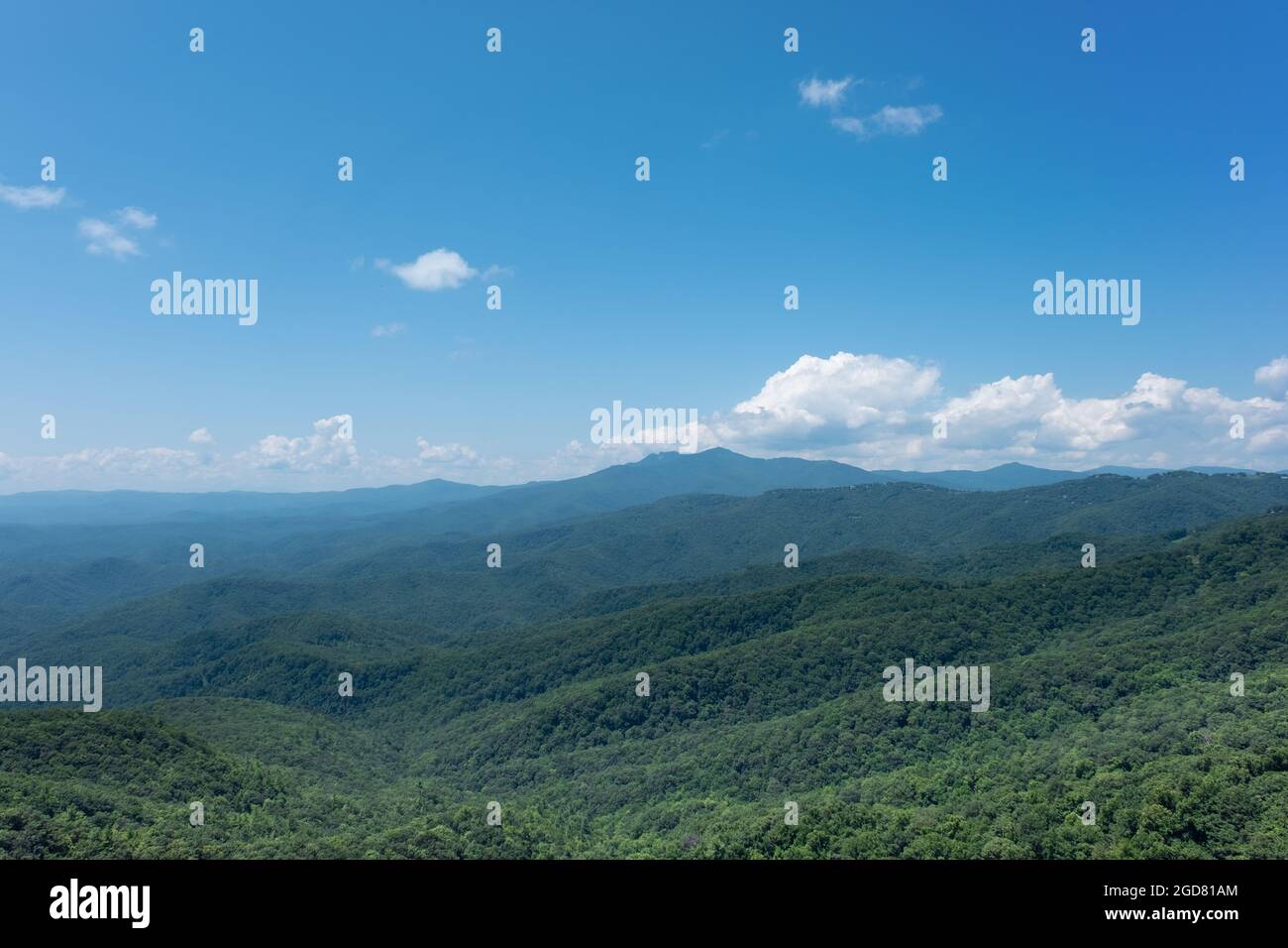 Forest covered foothills of the Blue Ridge Mountains on North Caroilna ...