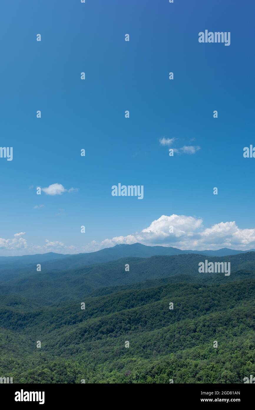 Forest covered foothills of the Blue Ridge Mountains on North Caroilna ...