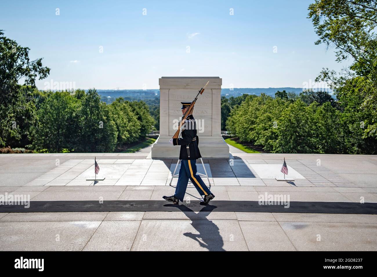 A sentinel from the 3d U.S. Infantry Regiment (The Old Guard) walks the ...
