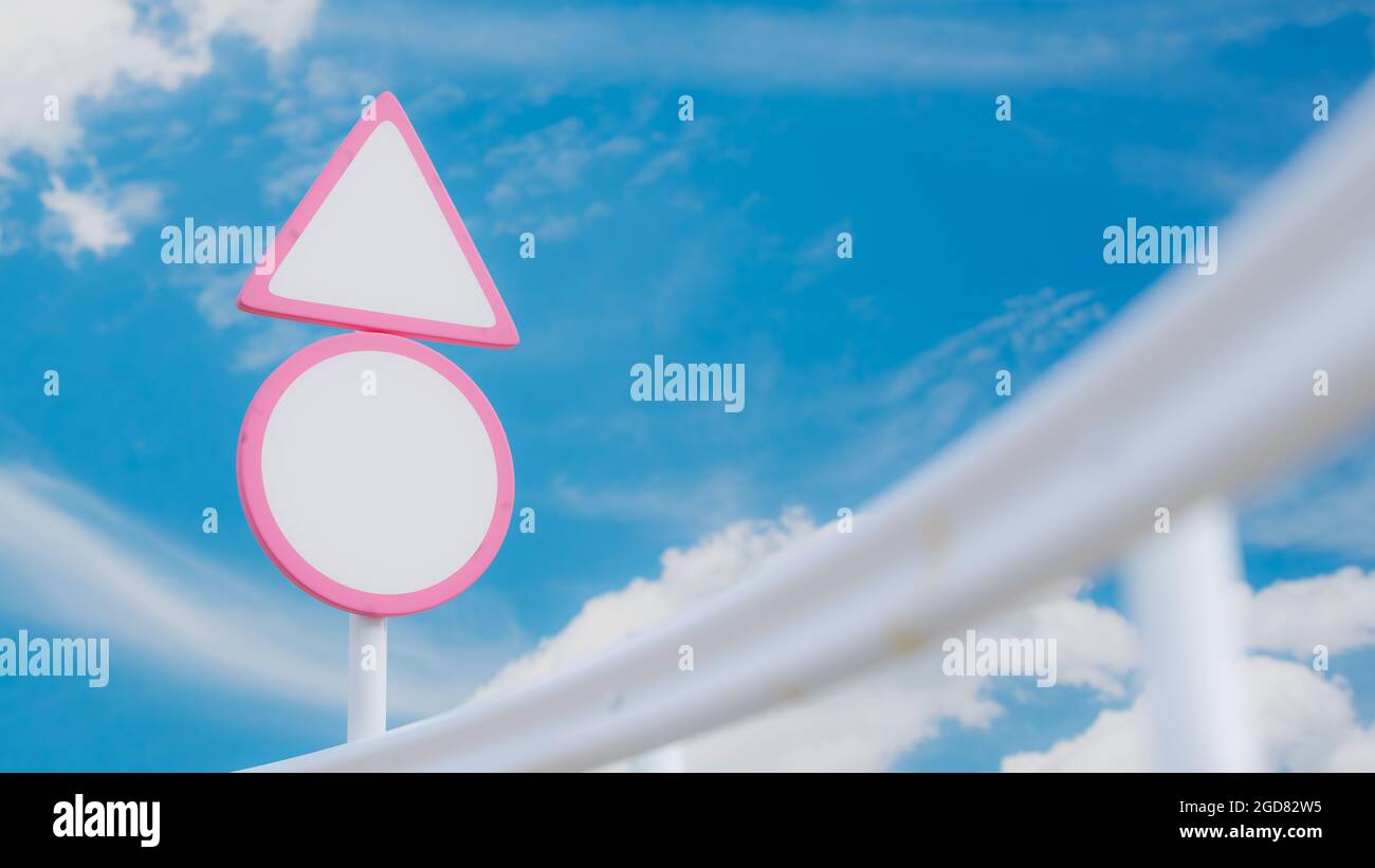 Empty pink road sign Mock-Up with blue sky. pastel color background ...