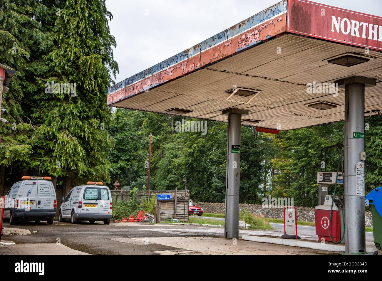 Abondon petrol station by the small village in Cotswold, UK Stock Photo ...