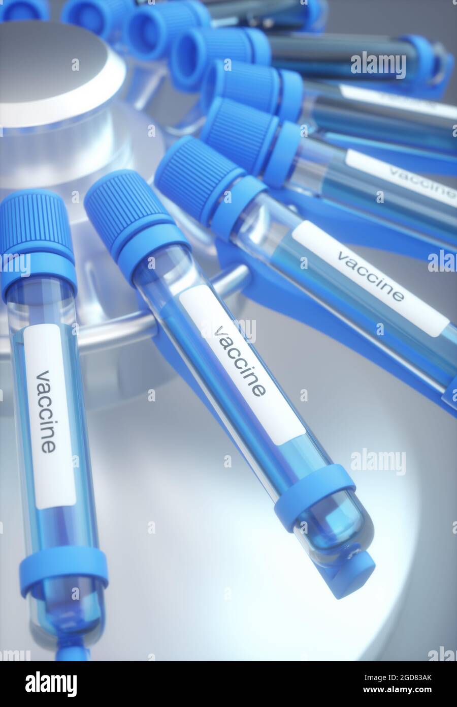Test tube with vaccine label. Concept image 3d illustration Stock Photo ...