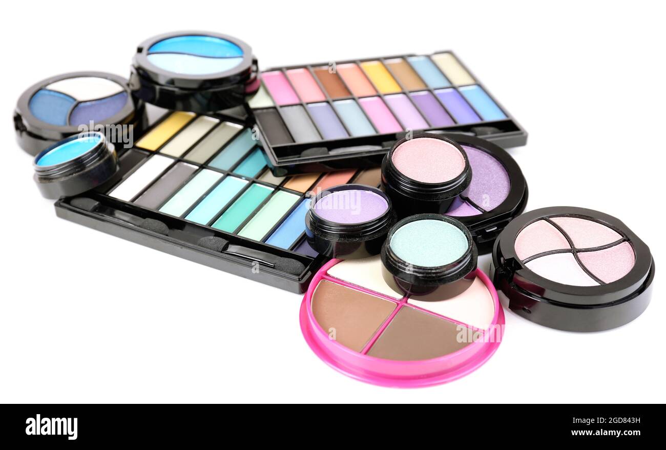 Bright eye shadows isolated on white Stock Photo - Alamy