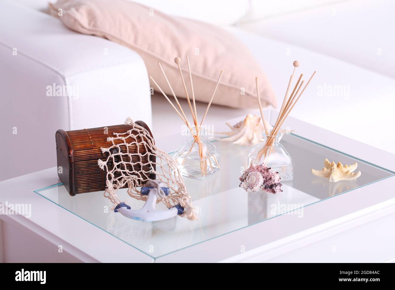 Room air refreshers and decorations on table, on home interior ...