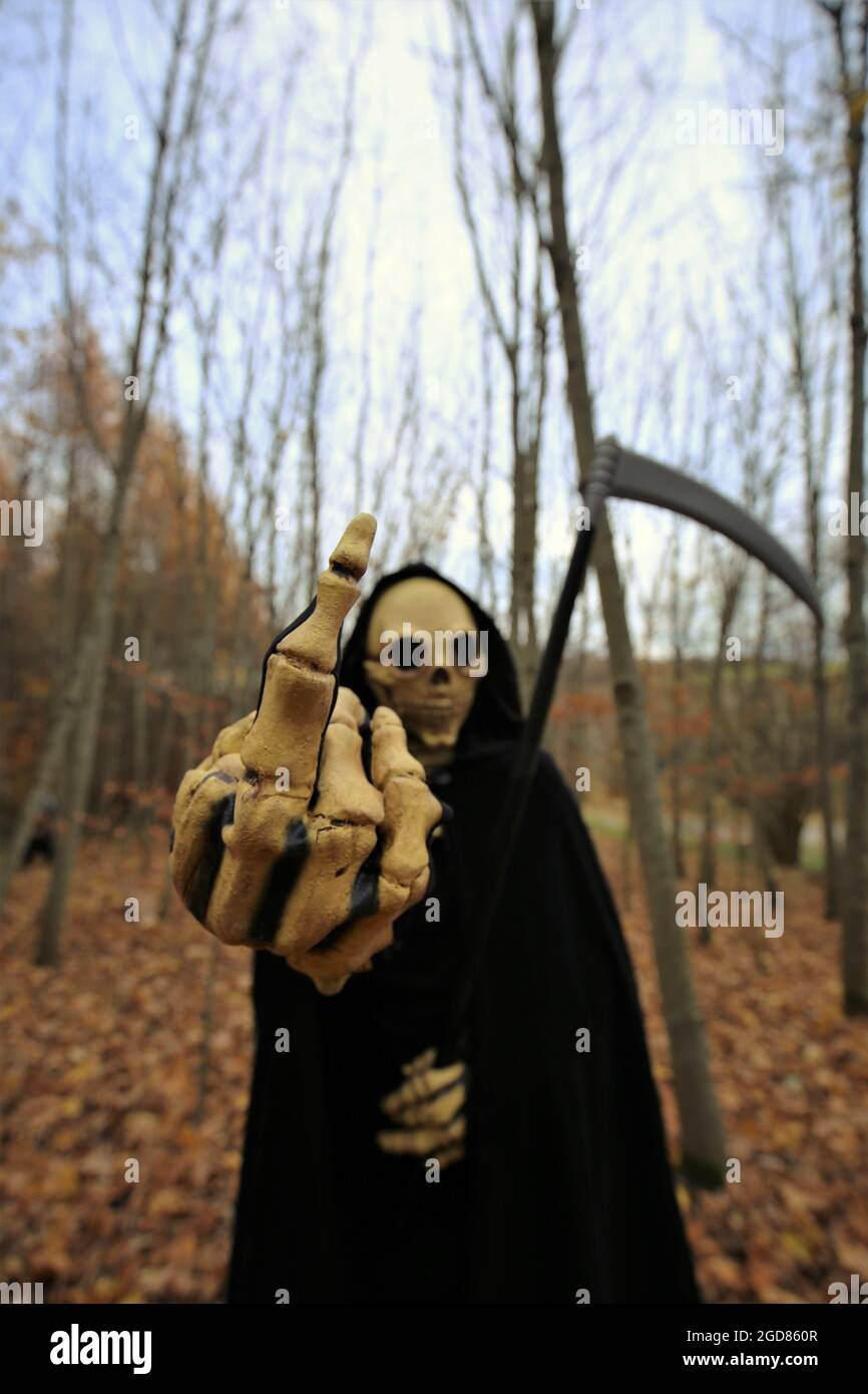 Death in the autumn forest.skull halloween costume. Halloween and ...