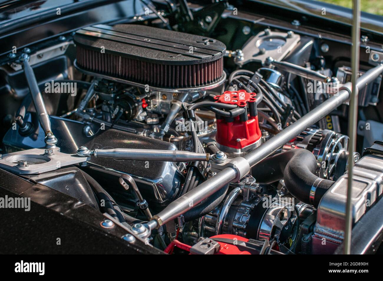 Classic car engine accompanied by a huge supercharger Stock Photo - Alamy