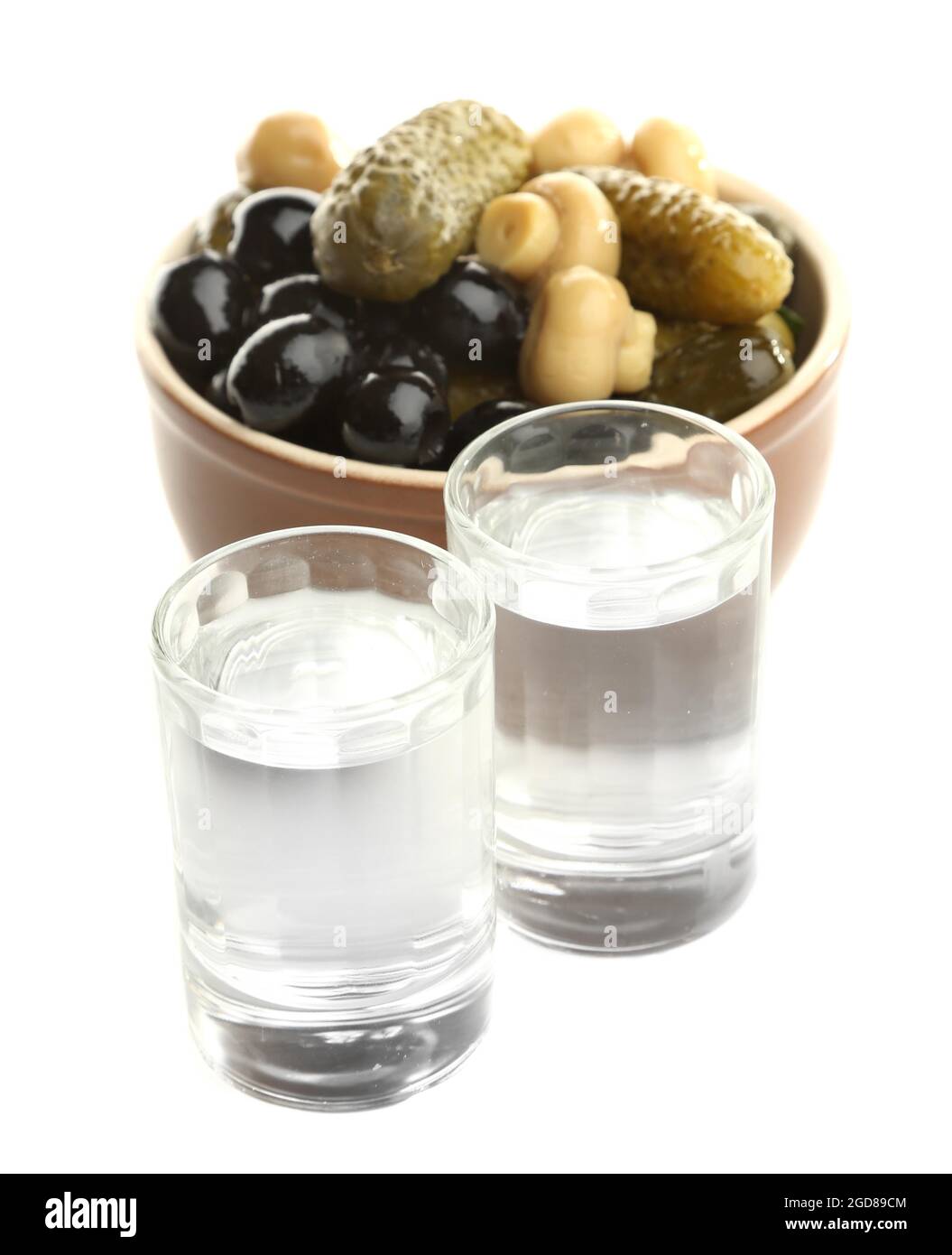 Composition with two glasses of vodka, and marinated vegetables ...
