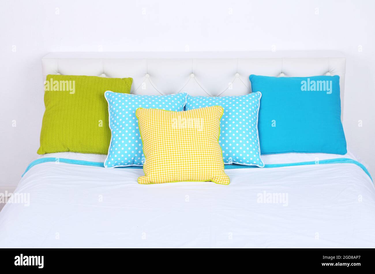 Bed in room top view close-up Stock Photo - Alamy