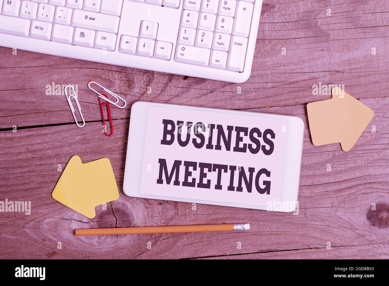 Hand writing sign Business Meeting. Business concept gathering of two ...