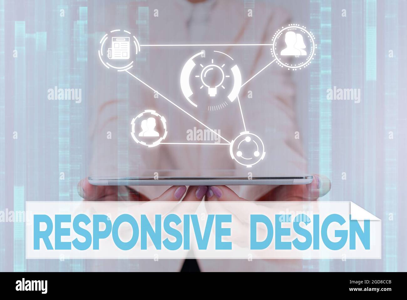 Sign displaying Responsive Design. Word Written on web page creation that makes use of flexible ...