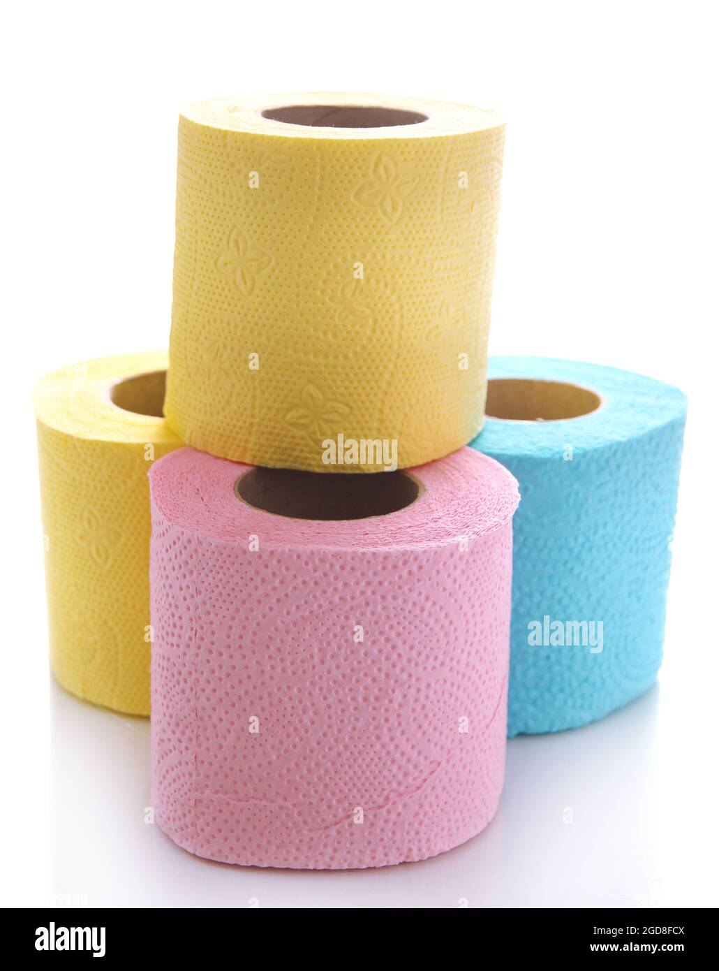 Colorful toilet paper rolls isolated on white Stock Photo - Alamy