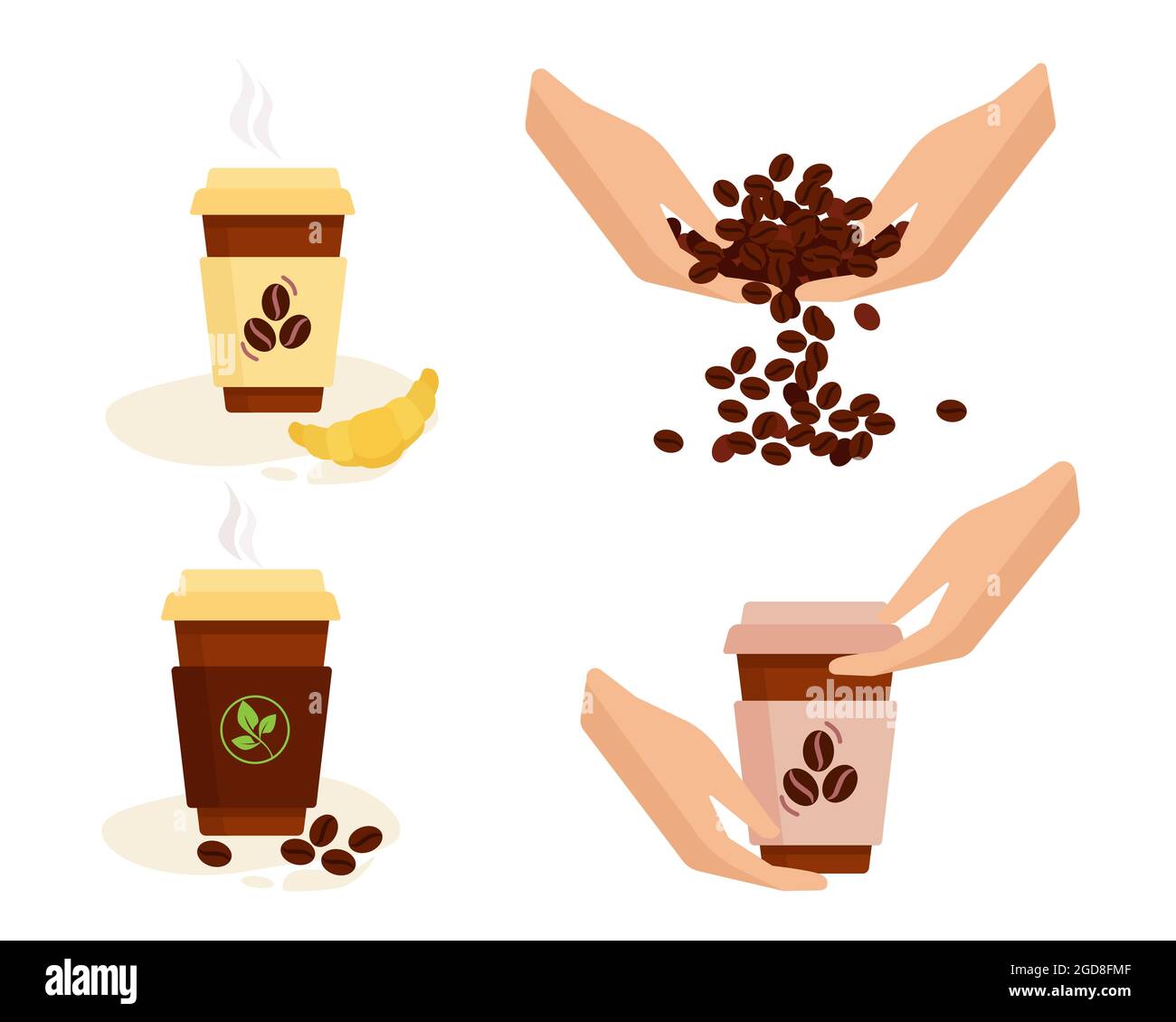 Set vector. Coffee break. Coffee beans. In the hands of coffee Stock ...