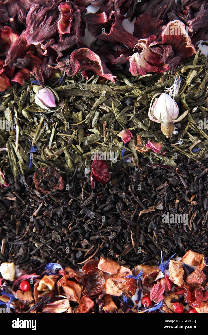 Different kinds of dry tea close up Stock Photo - Alamy