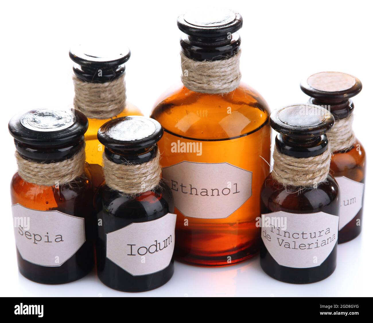 Historic old pharmacy bottles with label isolated on white Stock Photo ...