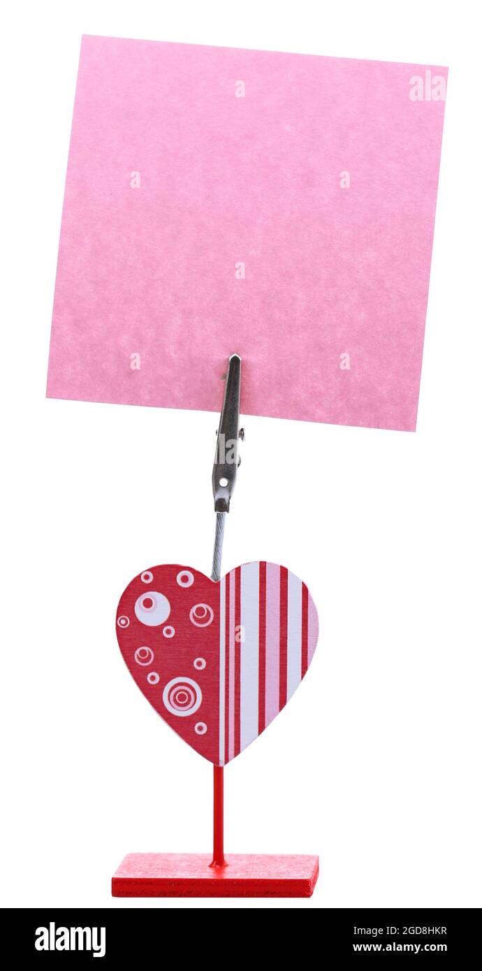 Empty note paper attached to message holder isolated on white Stock ...