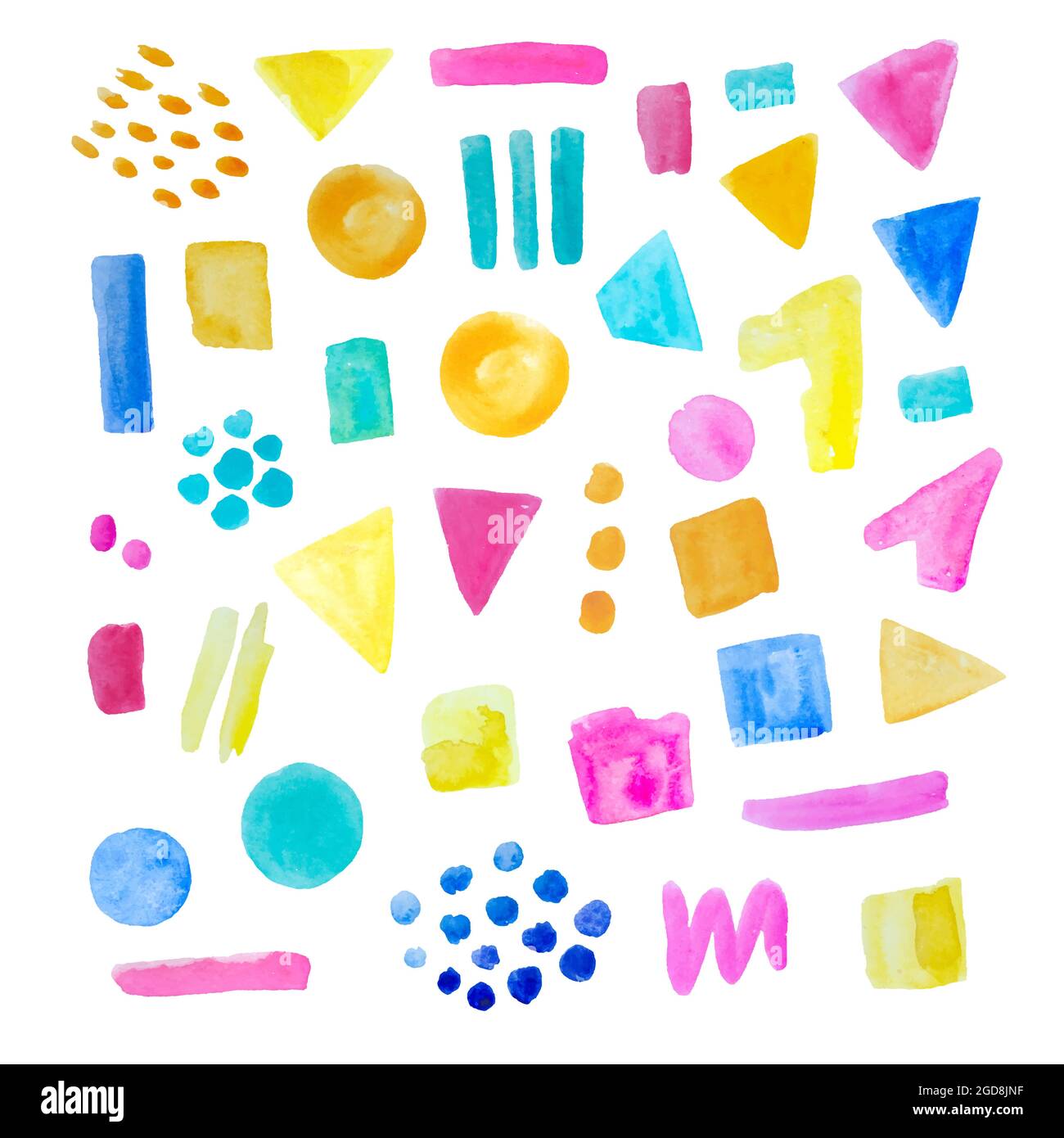 Watercolor abstract geometric shapes in bright joy candy colors ...