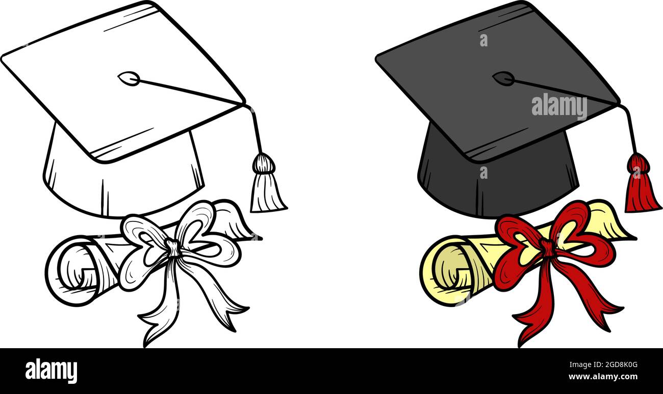 Graduation cap hand drawn illustration sketch and color Stock Vector ...