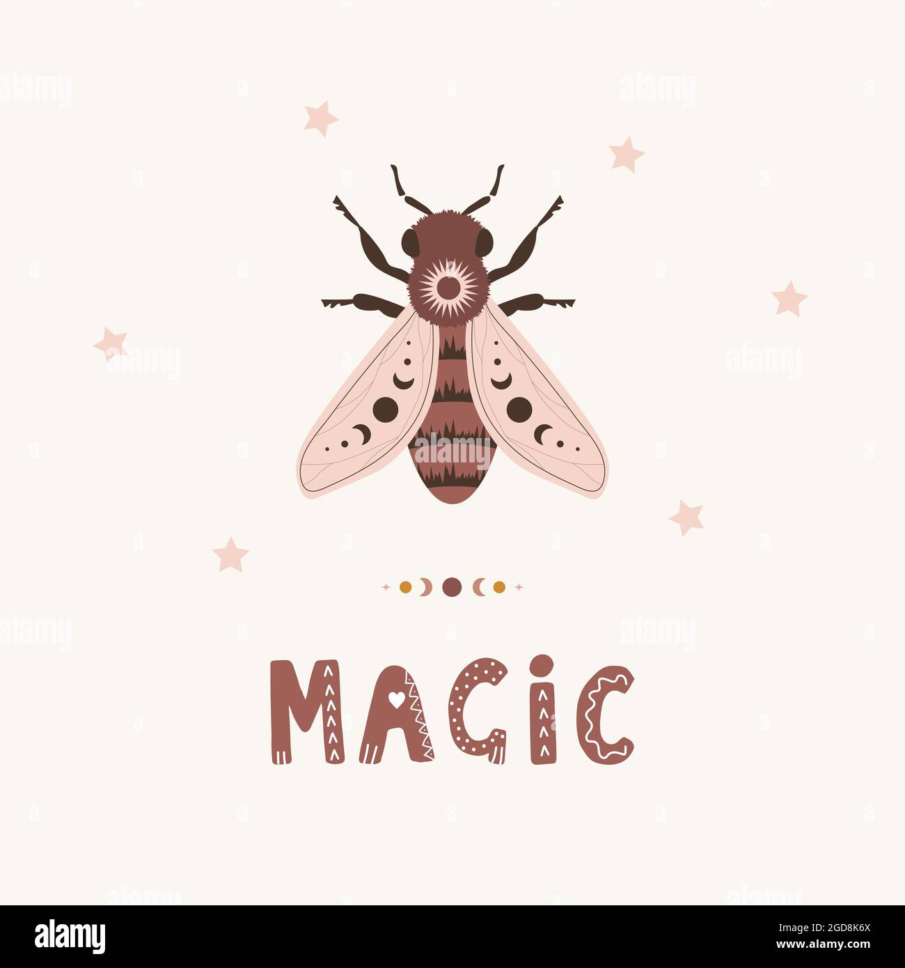Honeybee boho poster. Insect with celestial elements. Scandinavian ...