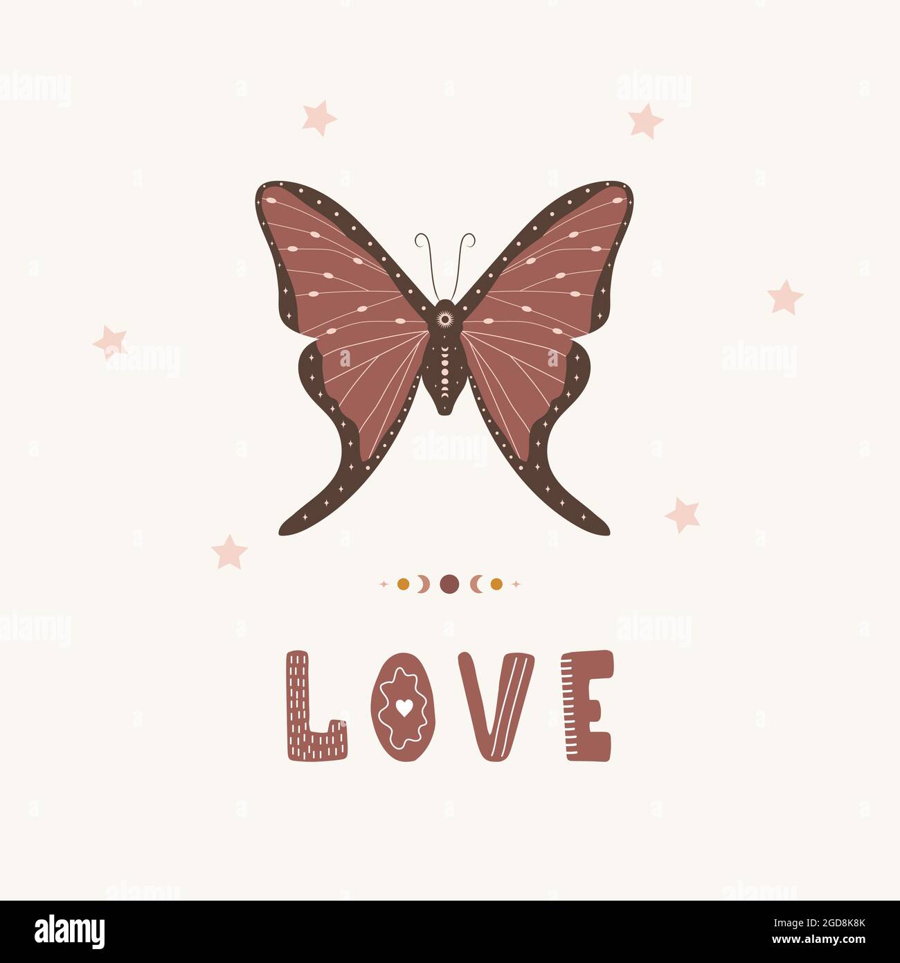 Butterfly boho poster. Insect with celestial elements. Scandinavian ...