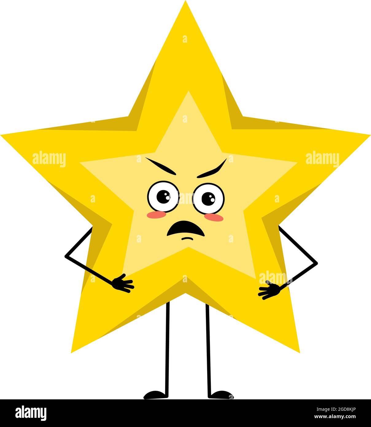 Cute star character with angry emotions, grumpy face, arms and legs ...
