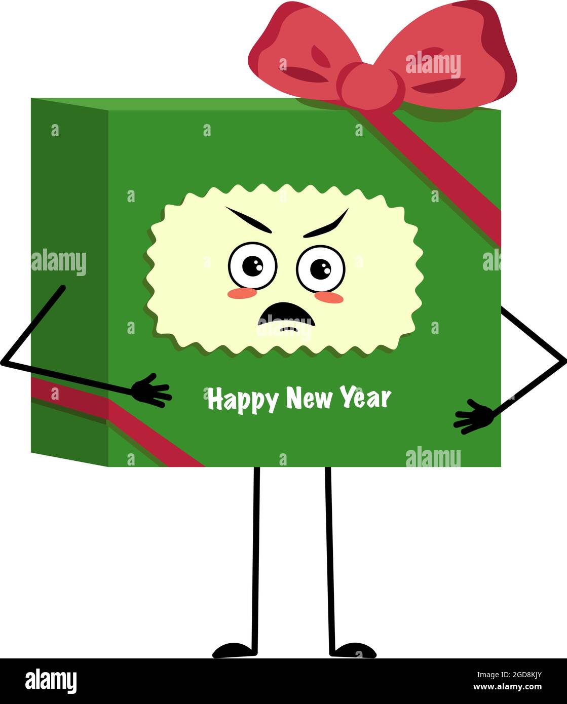 Cute character gift box for new year with bow and angry emotions ...