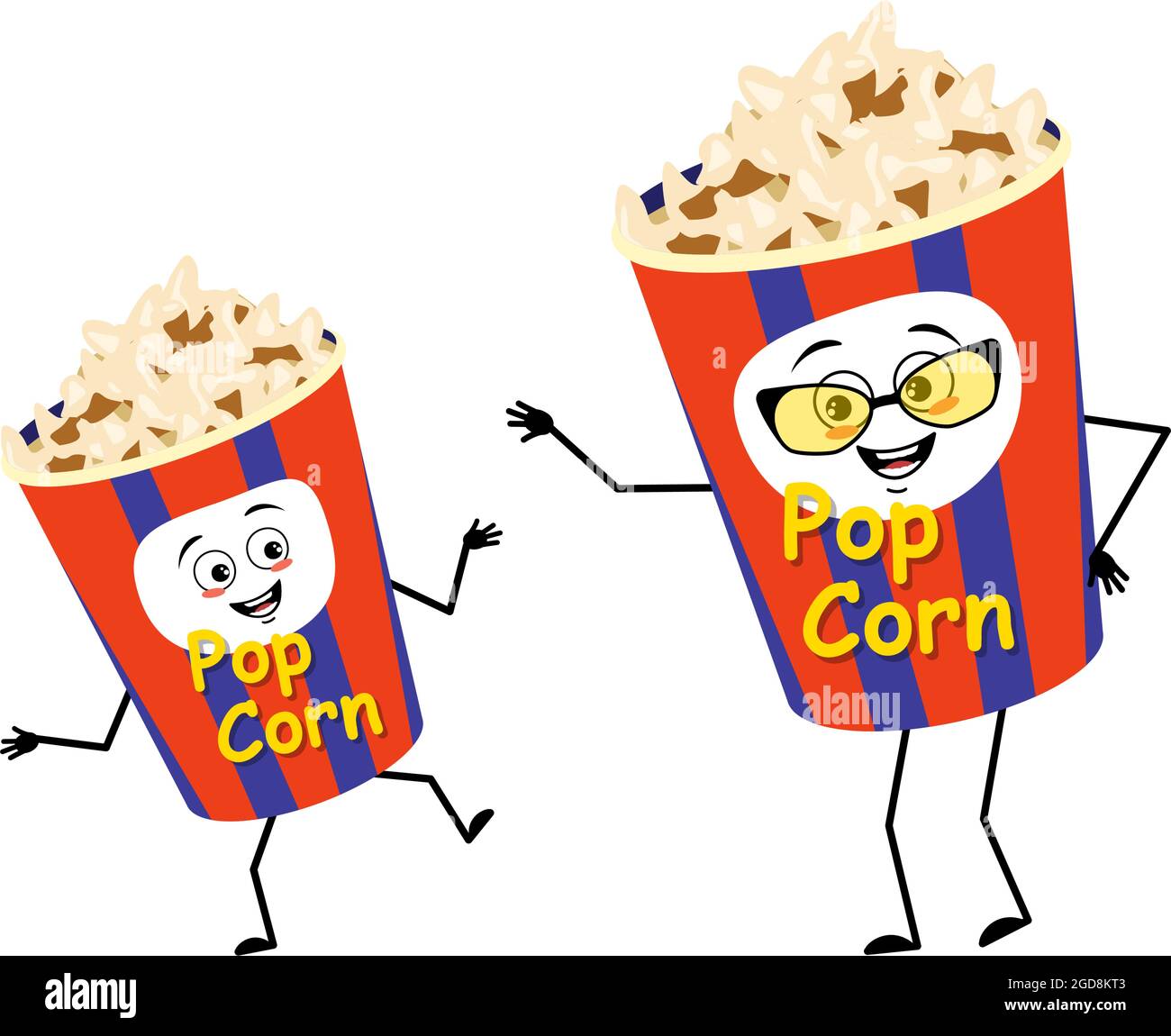 Cute popcorn character in a holiday box with happy emotions, joyful ...