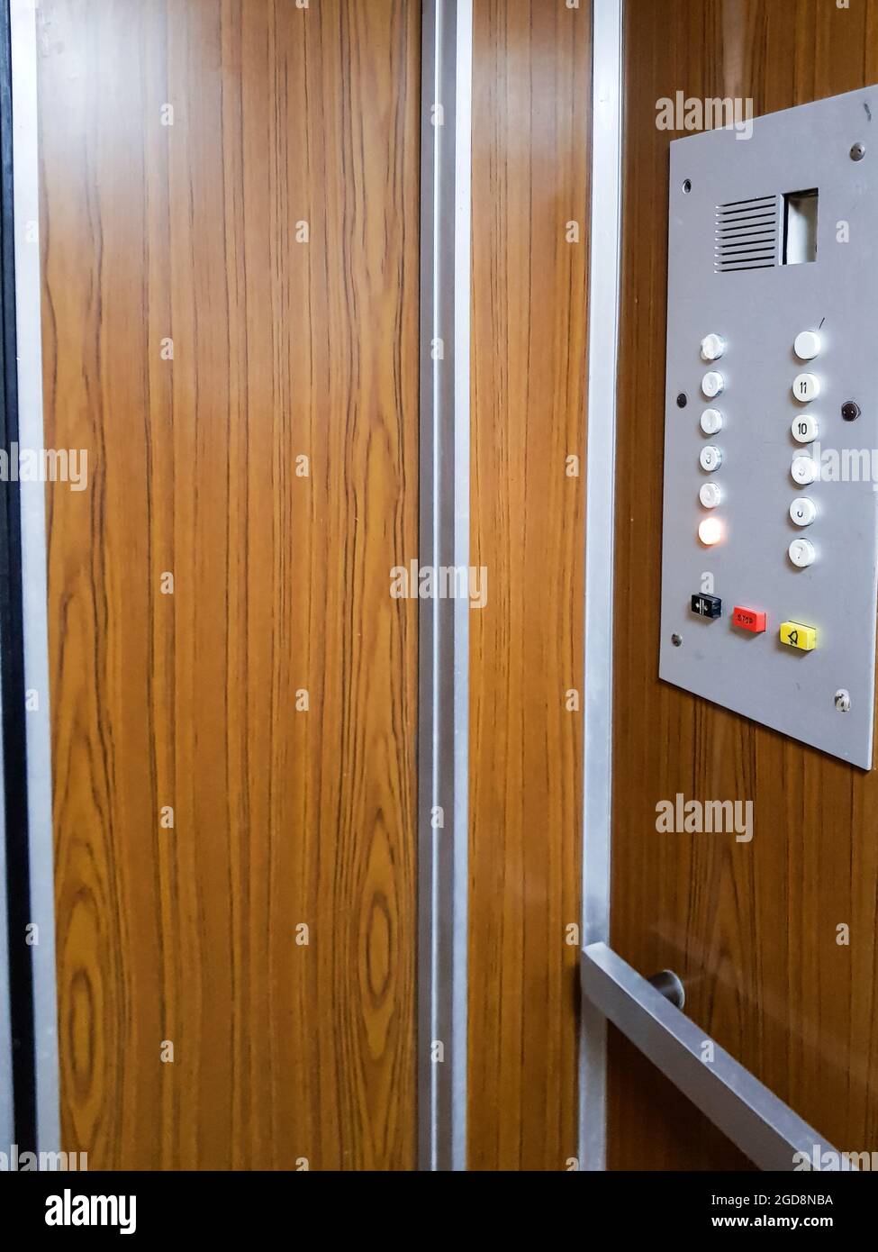 Close-up of the button panel in the old elevator, vertical frame Stock ...