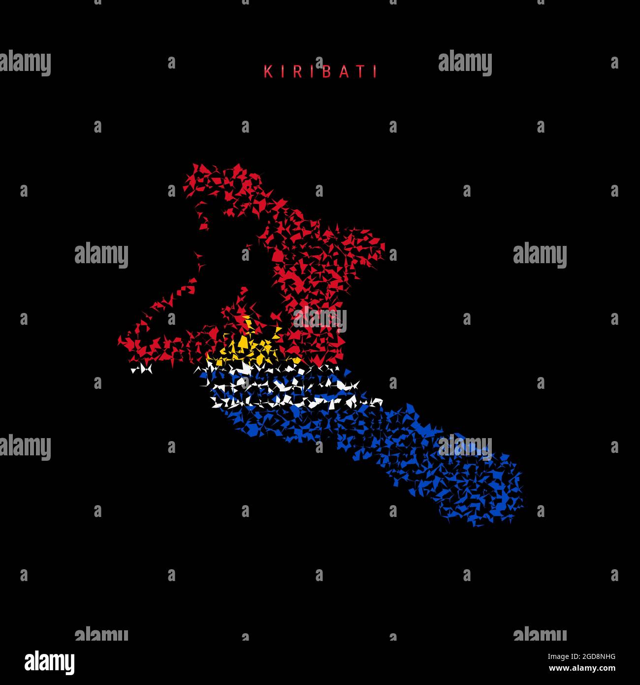 Kiribati flag map, chaotic particles pattern in the colors of the ...