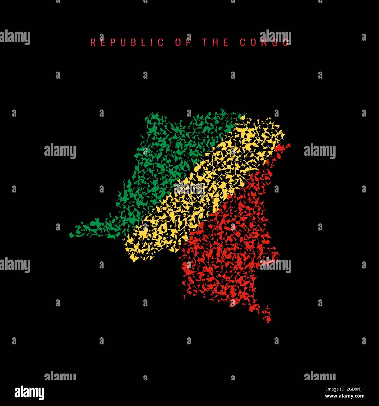 Republic of the Congo flag map, chaotic particles pattern in the colors ...
