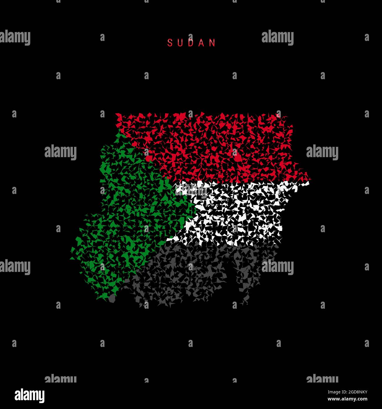 Sudan flag map, chaotic particles pattern in the colors of the Sudanese ...
