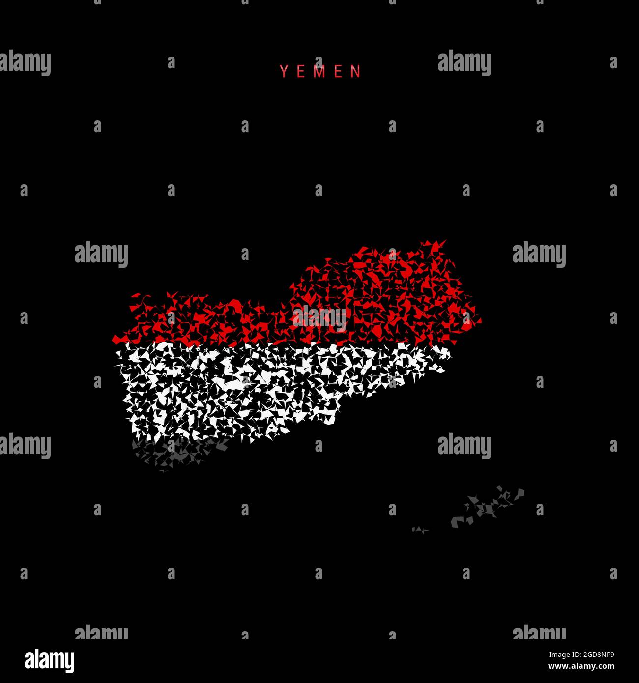 Yemen Flag Map Chaotic Particles Pattern In The Colors Of The Yemeni