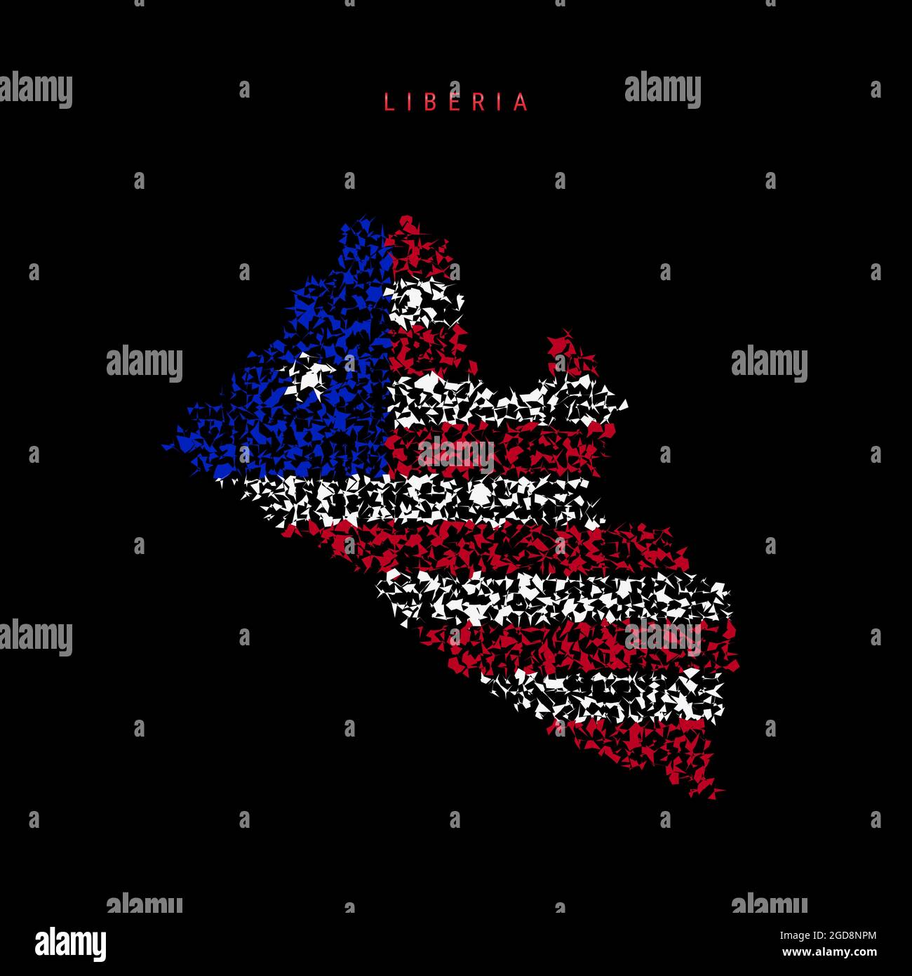 Liberia flag map, chaotic particles pattern in the colors of the ...