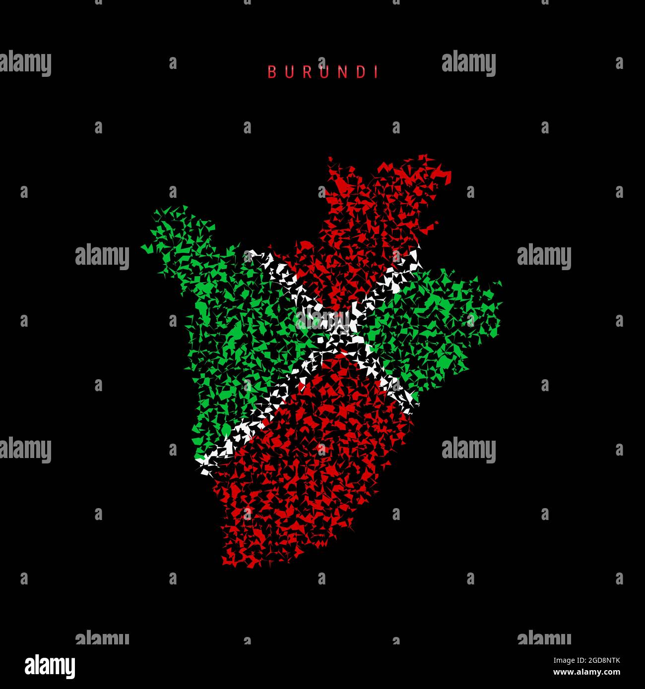 Burundi flag map, chaotic particles pattern in the colors of the ...