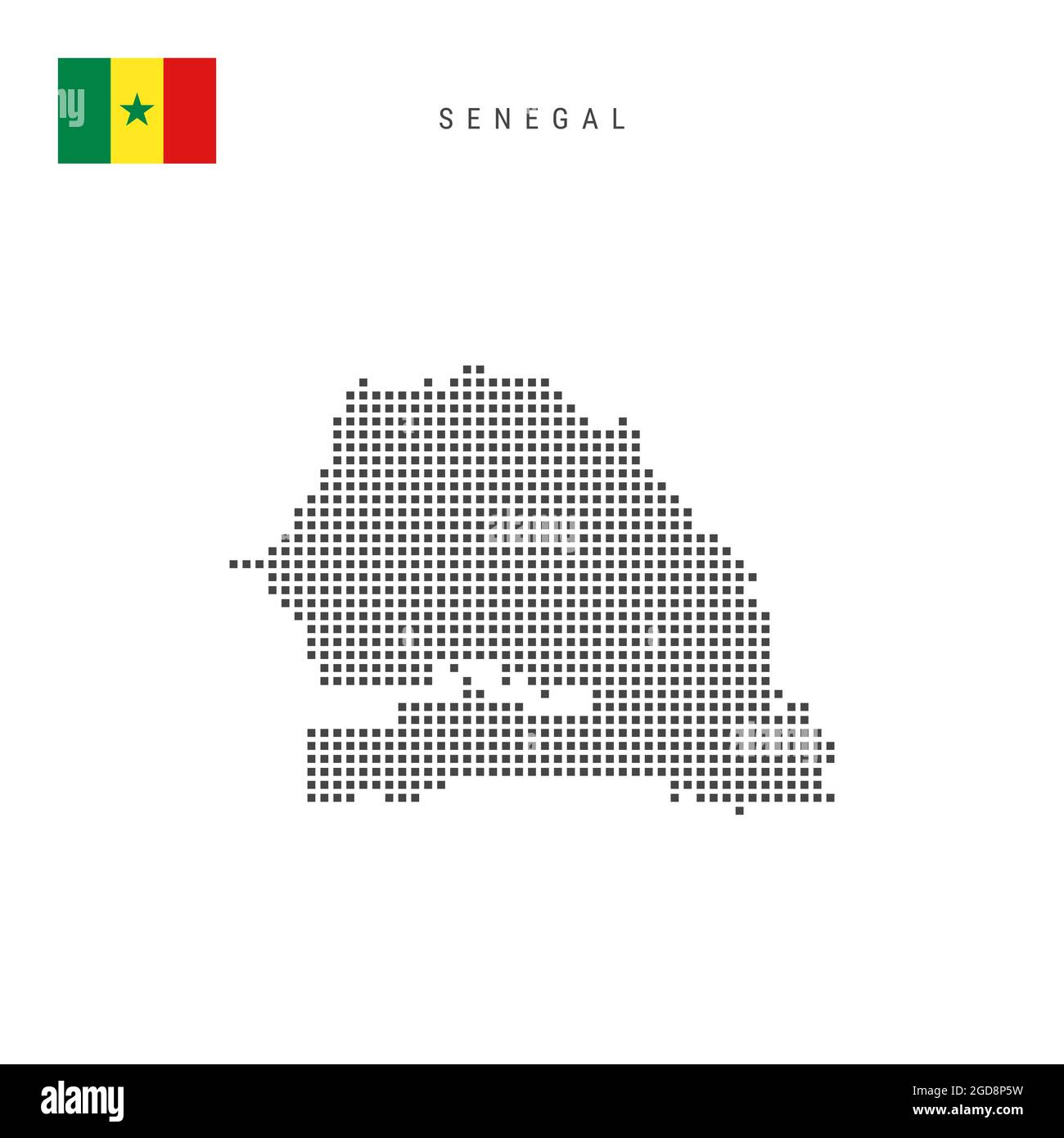 Square dots pattern map of Senegal. Senegalese dotted pixel map with national flag isolated on ...